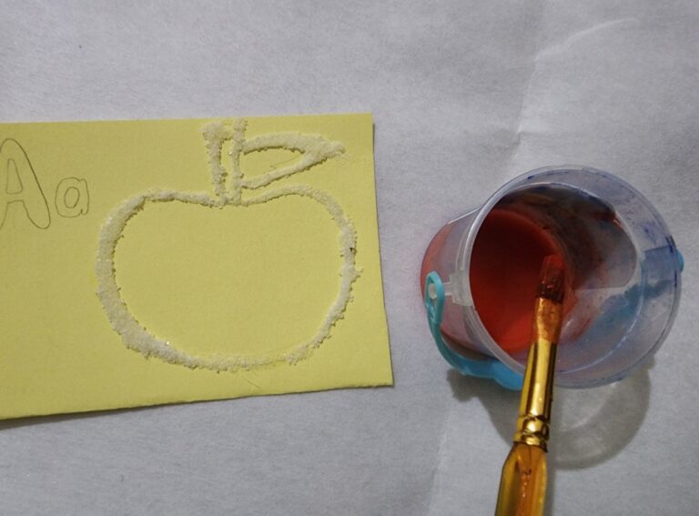 Salt Painted Apple for Preschoolers